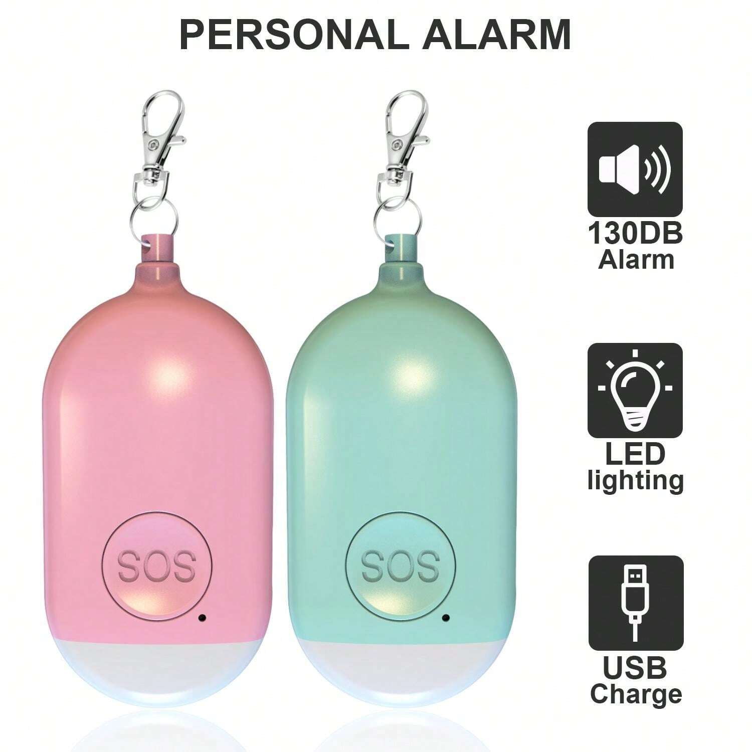 Personal Alarm Rechargeable Self Defense Keychain Alarm Loud Emergency ...