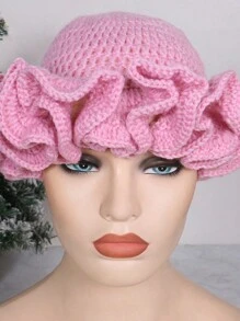 1 Stück Damen Mode Strickmütze, handgefertigte gehäkelte Wellenrand ...