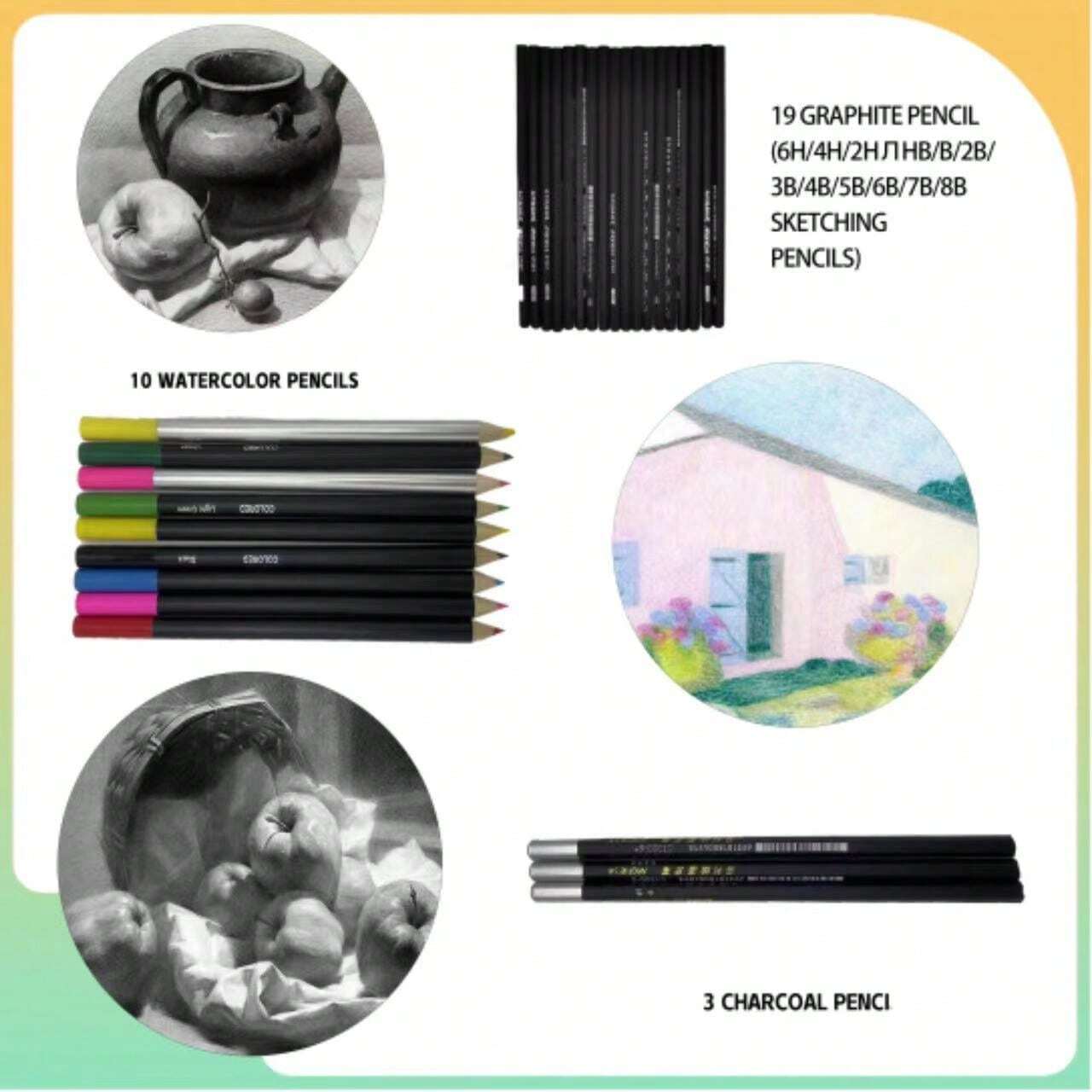 Ensemble de crayons de croquis Couverture Crayon de graphite Crayon de ...