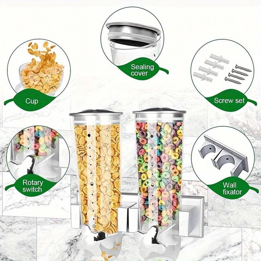 Cereal Dispensers, Wall Mounted Dry Food Dispenser, 3L Large Capacity ...