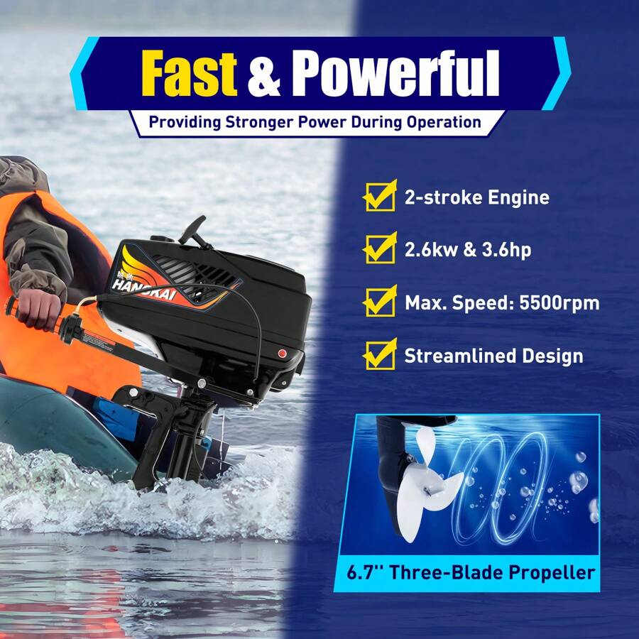 2 Stroke 3.6HP Heavy Duty Outboard Motor, Gas Powered Outboard Boat ...