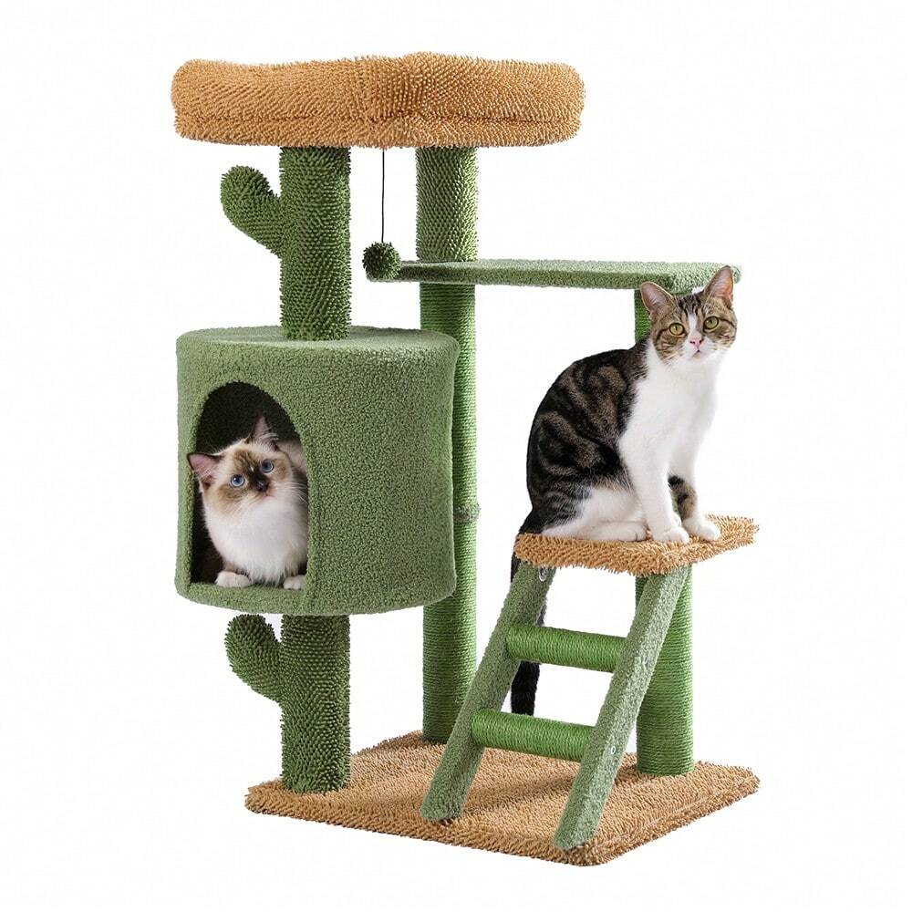 Desert Cactus Themed Cat Tree With Multi-Level Ladder Condo - Perfect ...