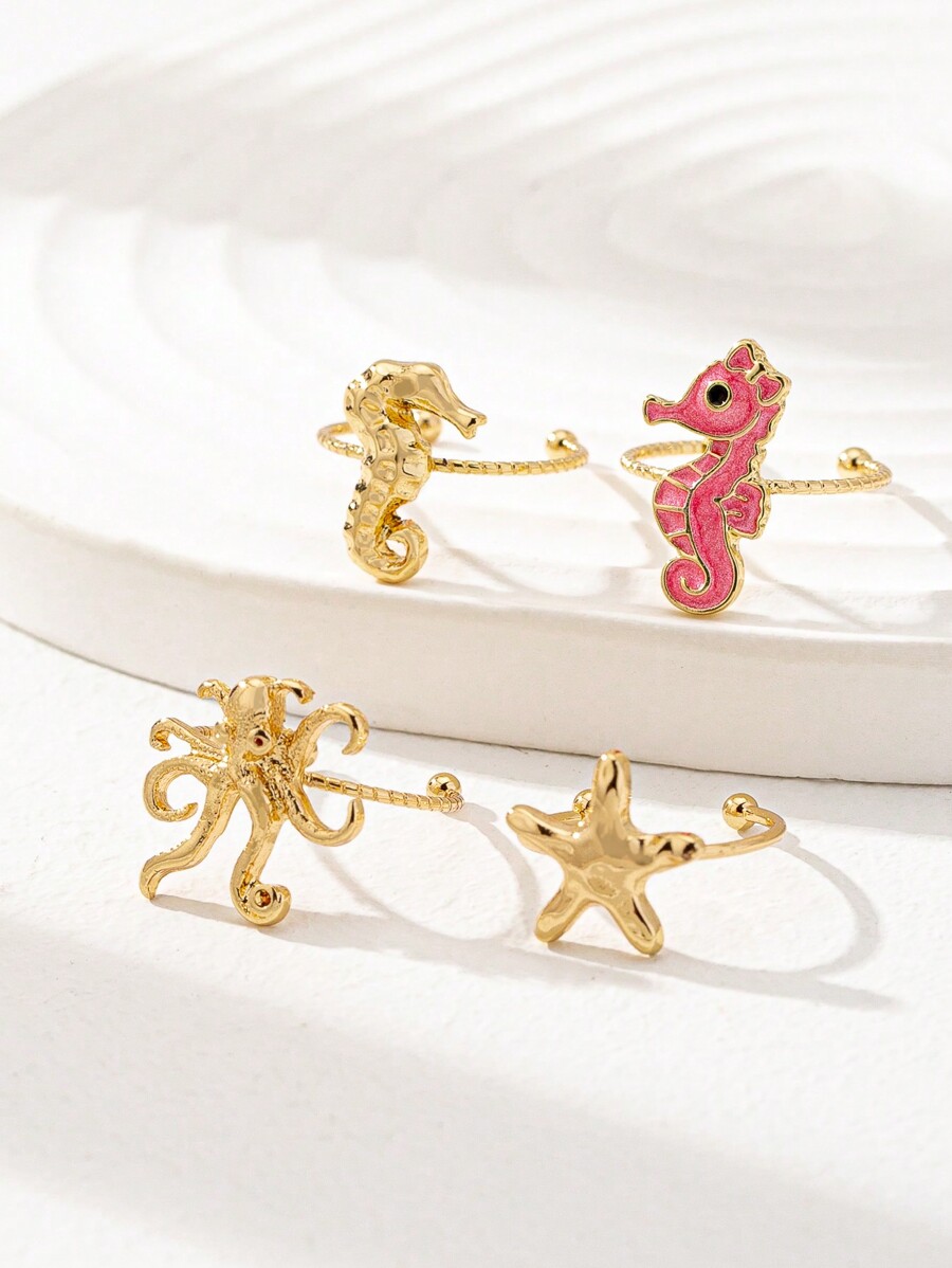 4 Pcs Summer Ocean Sea Beach Style Starfish Hippocampus Octopus Toe ...