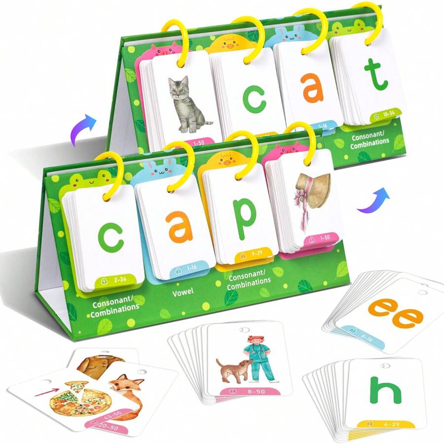 129pcs Children Learning Natural Phonics Education Flash Cards CVC Word Vowel Consonant Desk ...