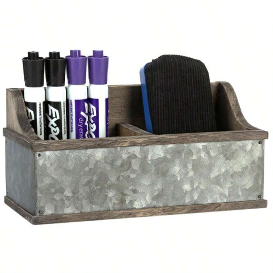 Metal Galvanized And Wood Office Accessories Storage Caddy, Magnetic ...