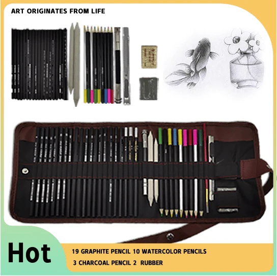Ensemble de crayons de croquis Couverture Crayon de graphite Crayon de ...