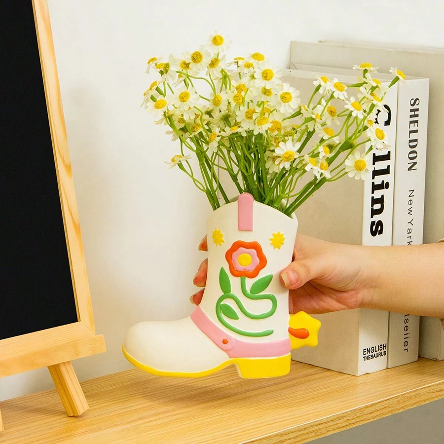 1pc Boots Flower Vases, Creative Cowboy Boot Vase, Ceramic Flower ...