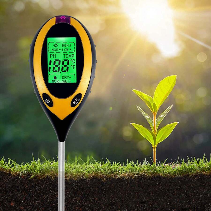Soil Moisture Meter, 4-In-1 Digital Plant Temperature/Soil Moisture/PH ...