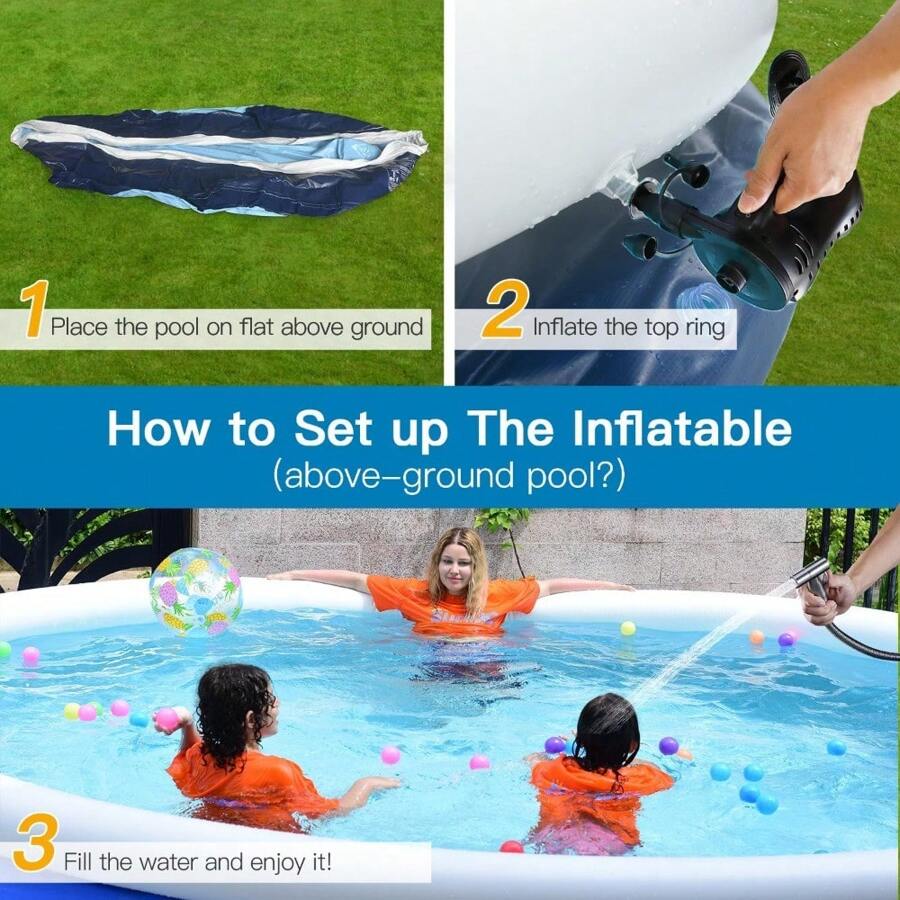 12ft X 33in Round Inflatable Above Ground Swimming Pool Fast Easy To ...