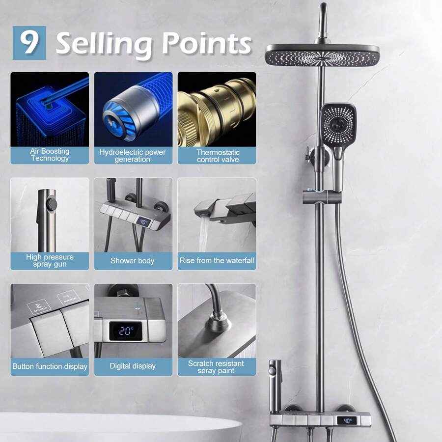 Shower System With Thermostat, 4-Function Piano Keys Brass Mixer Tap ...