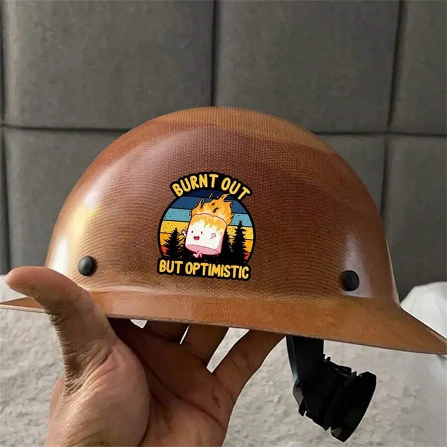 Retro Funny 'Tired But Optimistic' Matte Vinyl Sticker - Waterproof ...