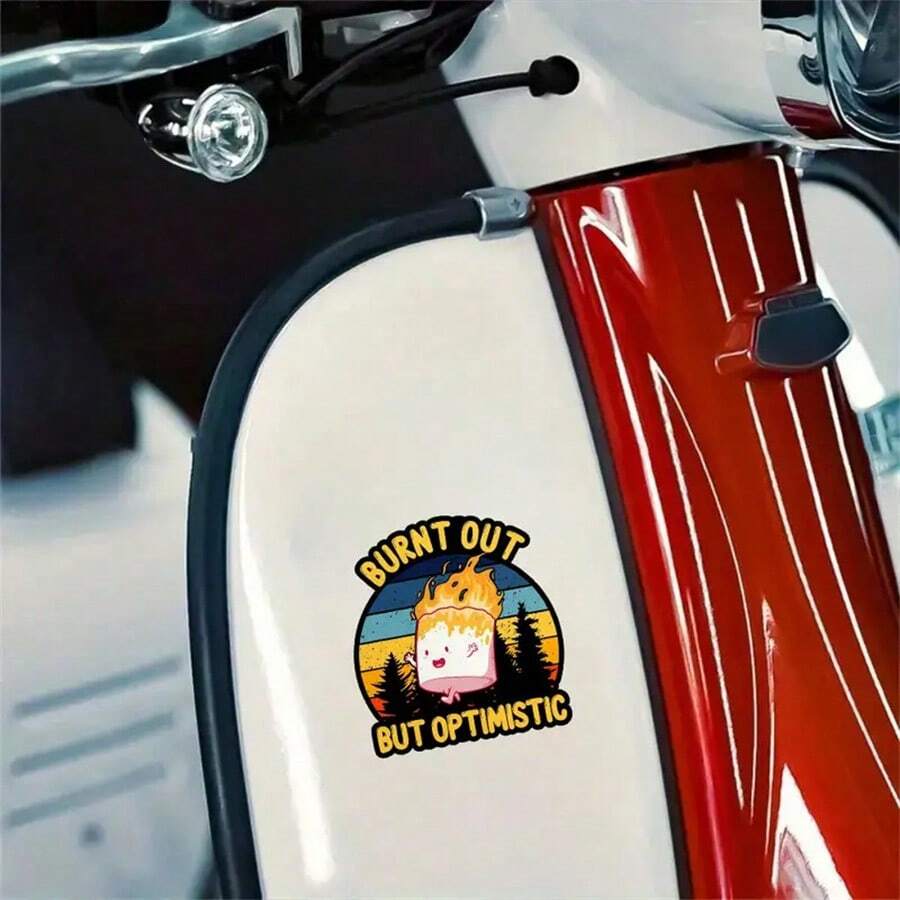 Retro Funny 'Tired But Optimistic' Matte Vinyl Sticker - Waterproof ...