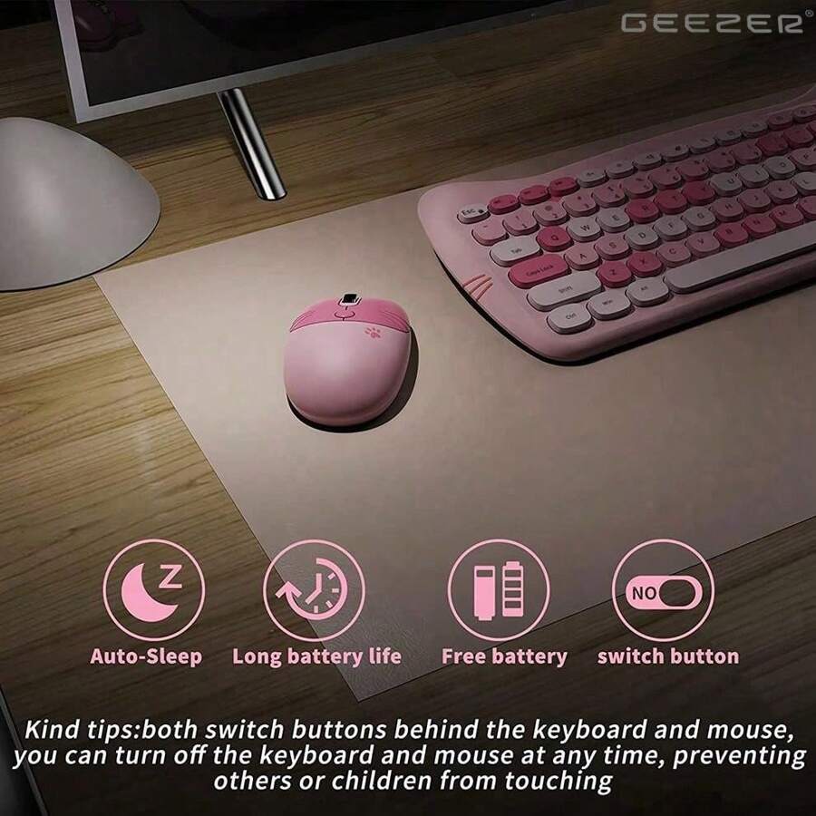 JOMAA Wireless Keyboard And Mouse Combo Cute 2.4 GHz Round Keycap ...
