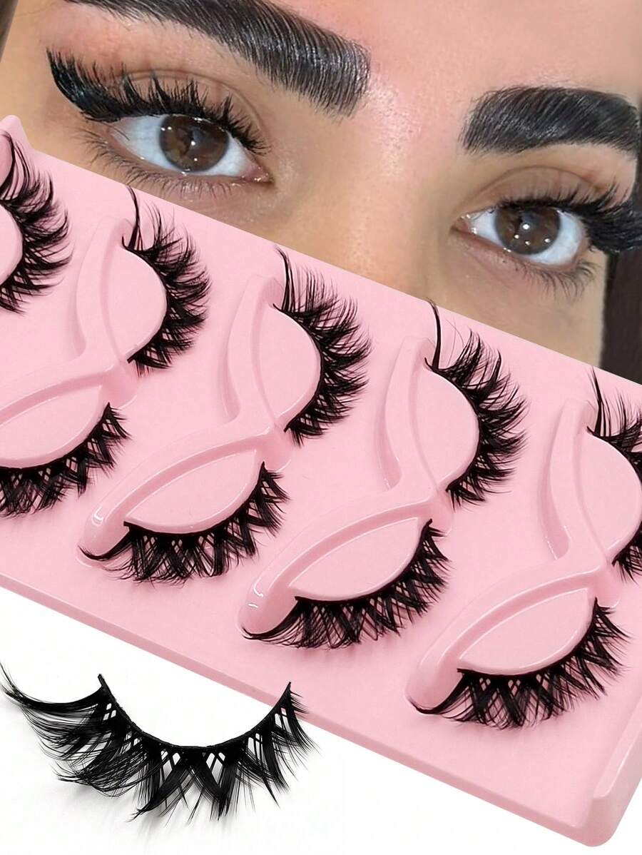 5 Pairs Cat Eye False Eyelashes Fox Eye Angel Faux Mink Lashes Winged ...