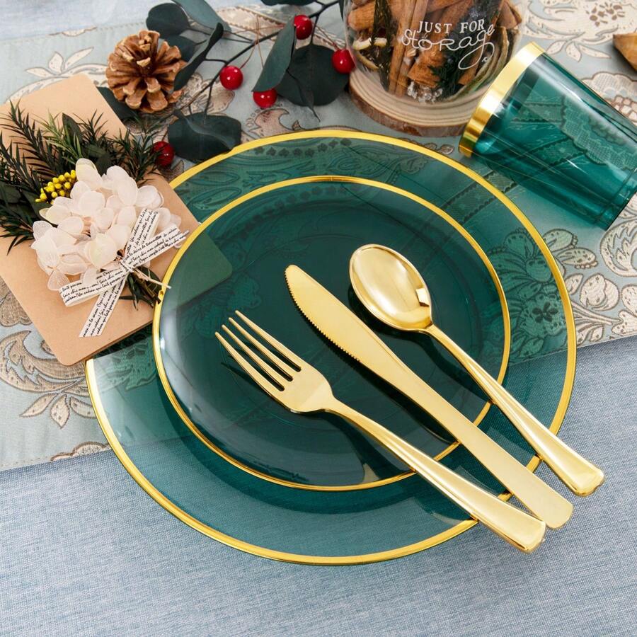 180pcs Clear Green Plastic Plates,Disposable Plastic Dark Green Plates ...