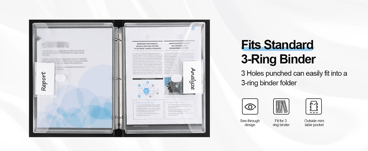 8 Pack Binder Pockets For 3 Ring Binder, Clear Binder Folders With Hook ...