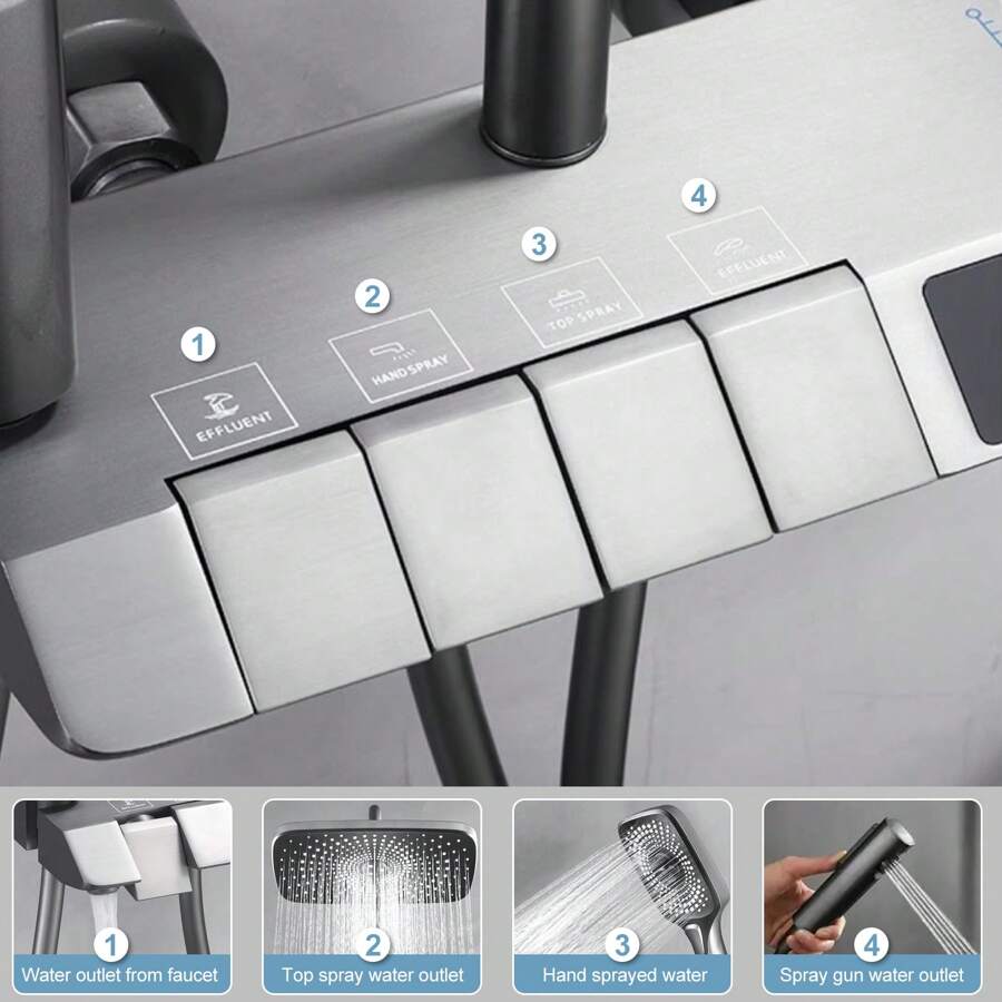 Shower System With Thermostat, 4-Function Piano Keys Brass Mixer Tap ...