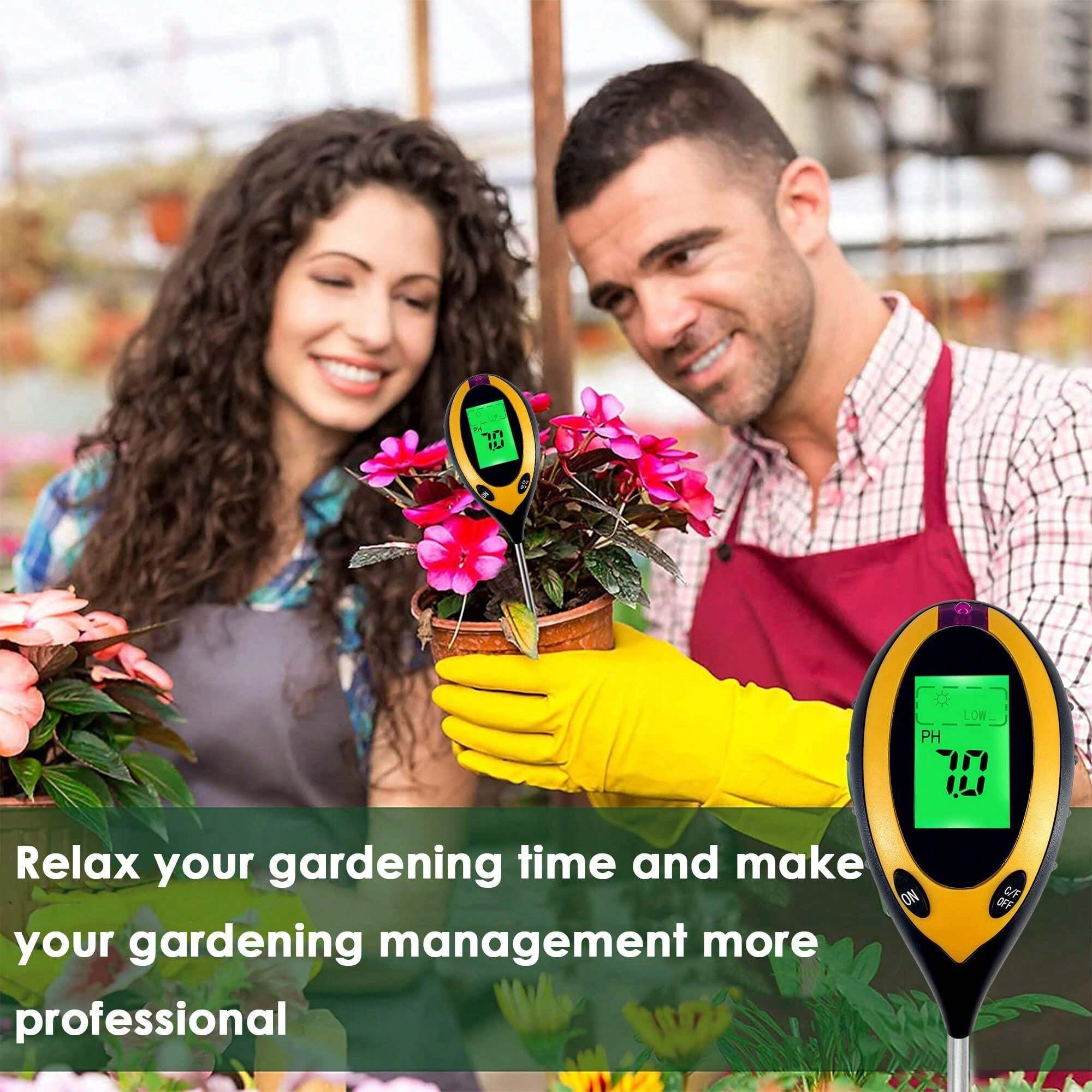 Soil Moisture Meter, 4-In-1 Digital Plant Temperature/Soil Moisture/PH ...