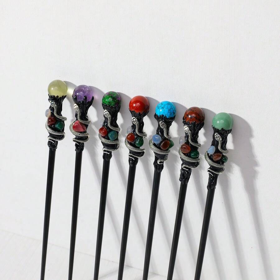 1PC Natural Stones Magic Scepter Crystal Ball Fairy Lucky Divination ...