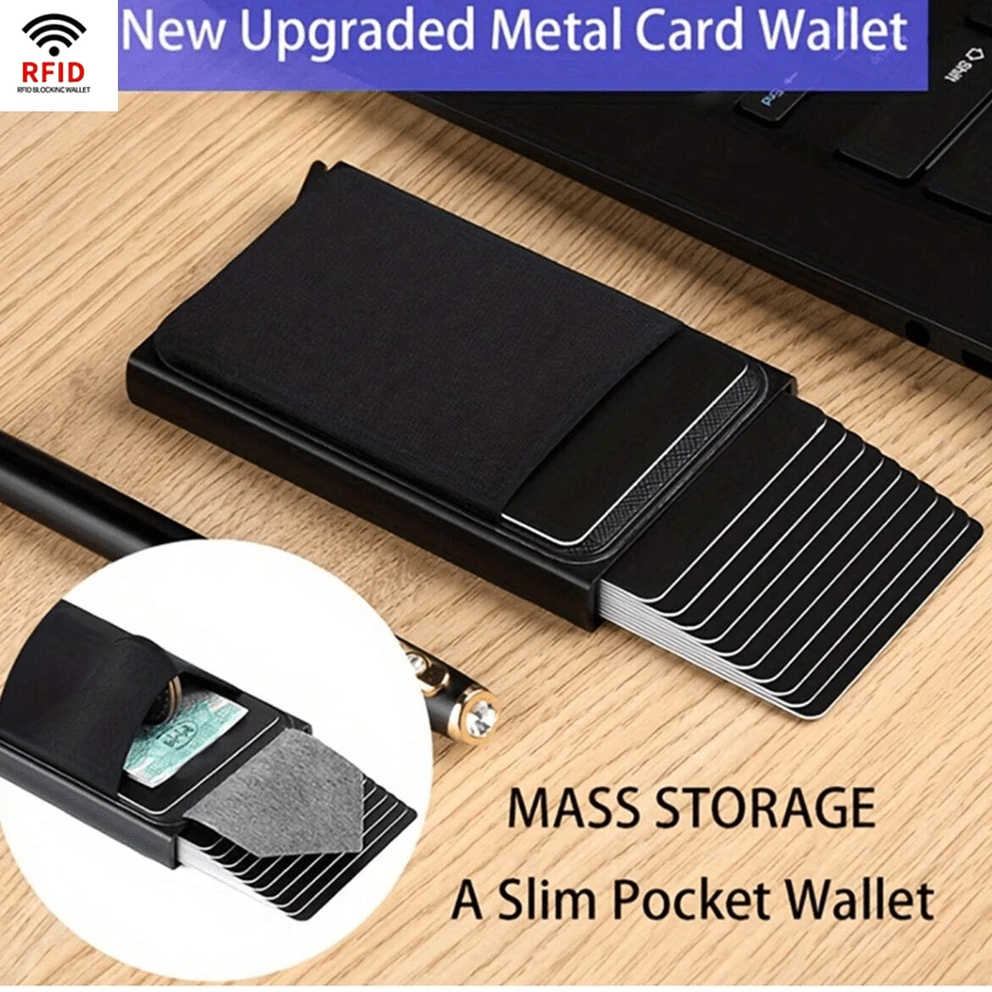 6/10 Cards Slim Aluminum Wallet With Elasticity Back Pouch ID Credit ...