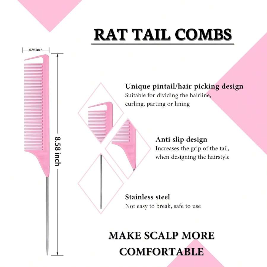 Hairstyle Comb Set With Edge Control Brush, 3-Row Teasing Brush, Mouse ...