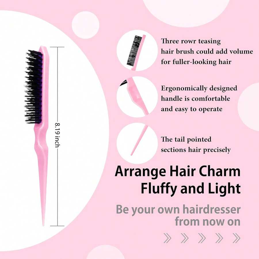 Hairstyle Comb Set With Edge Control Brush, 3-Row Teasing Brush, Mouse ...