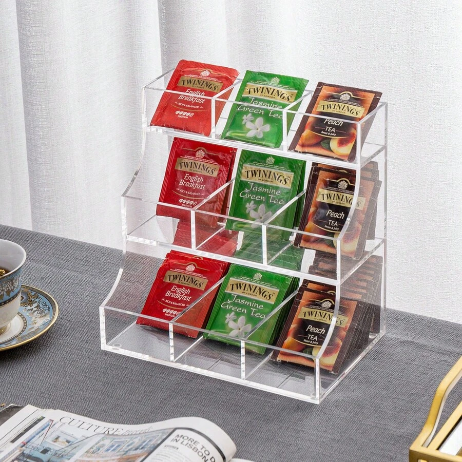 3 Tier Clear Acrylic Tea Bag Storage Rack, Kitchen, Coffee Station Wall ...