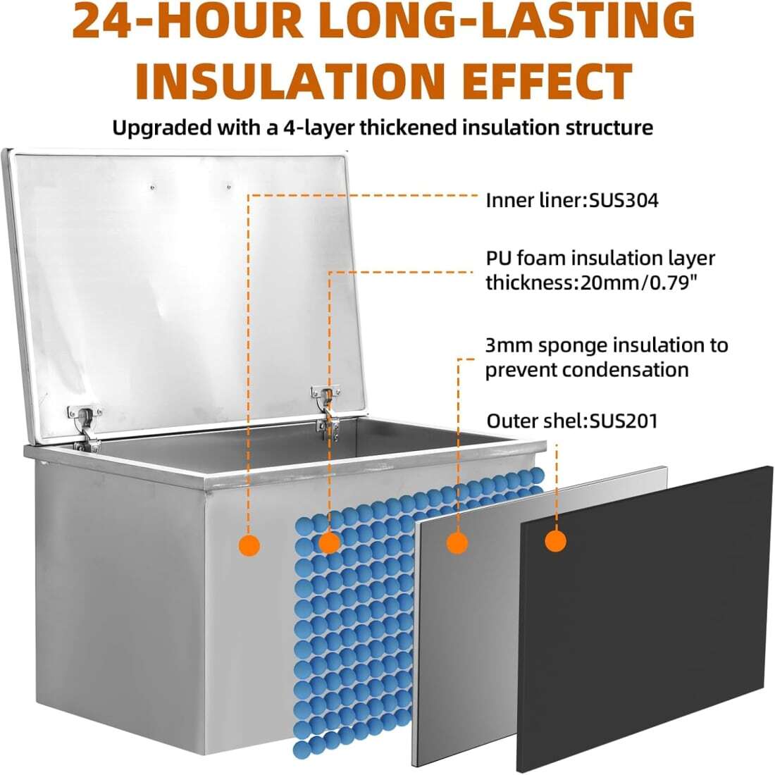 Drop In Ice Chest,304 Stainless Steel Drop In Cooler With Hinged Cover ...