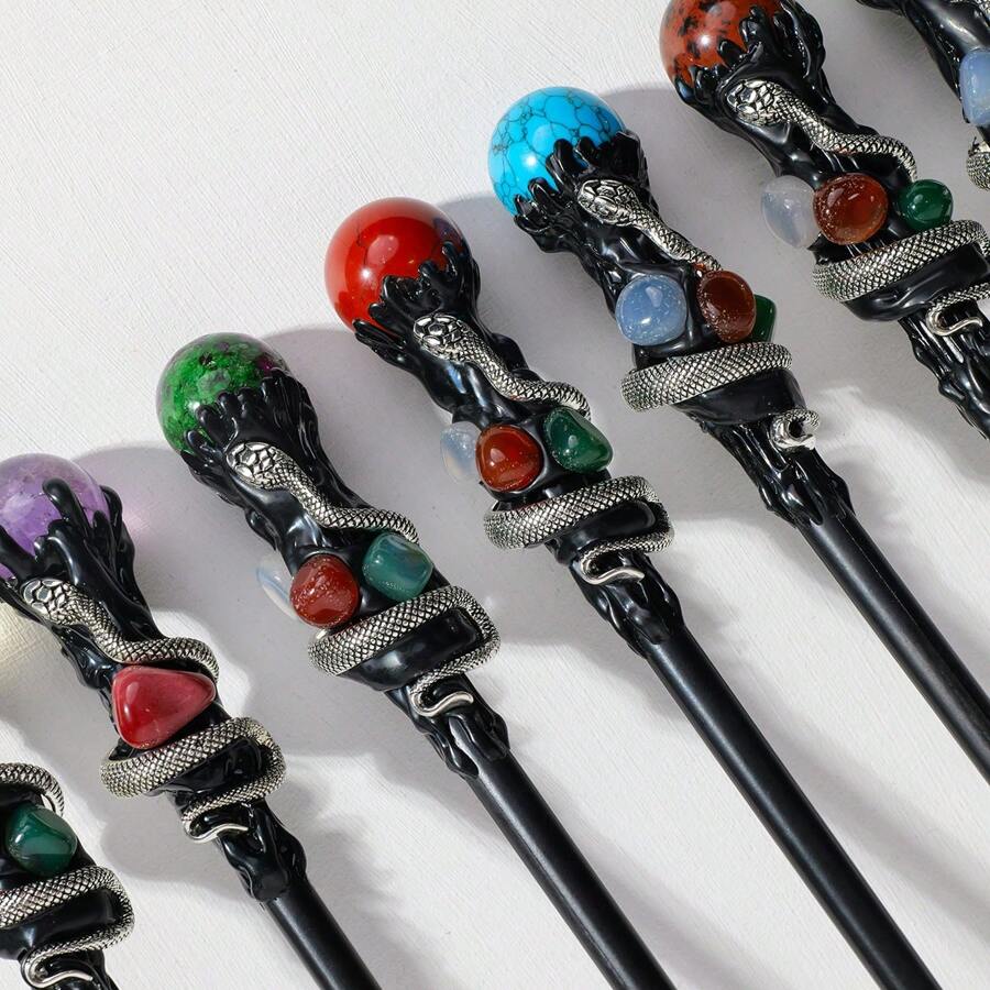 1PC Natural Stones Magic Scepter Crystal Ball Fairy Lucky Divination ...