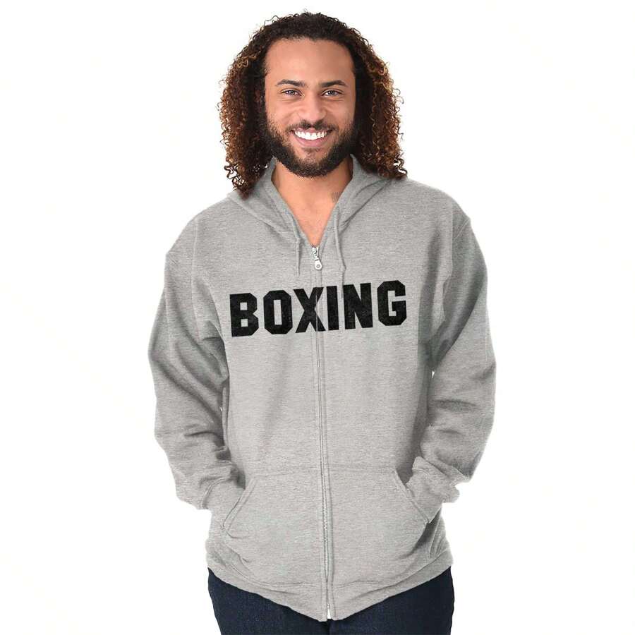 Boxing Cardio Boxer Workout Gym Zip Up Hoodie Mens Womens | SHEIN USA