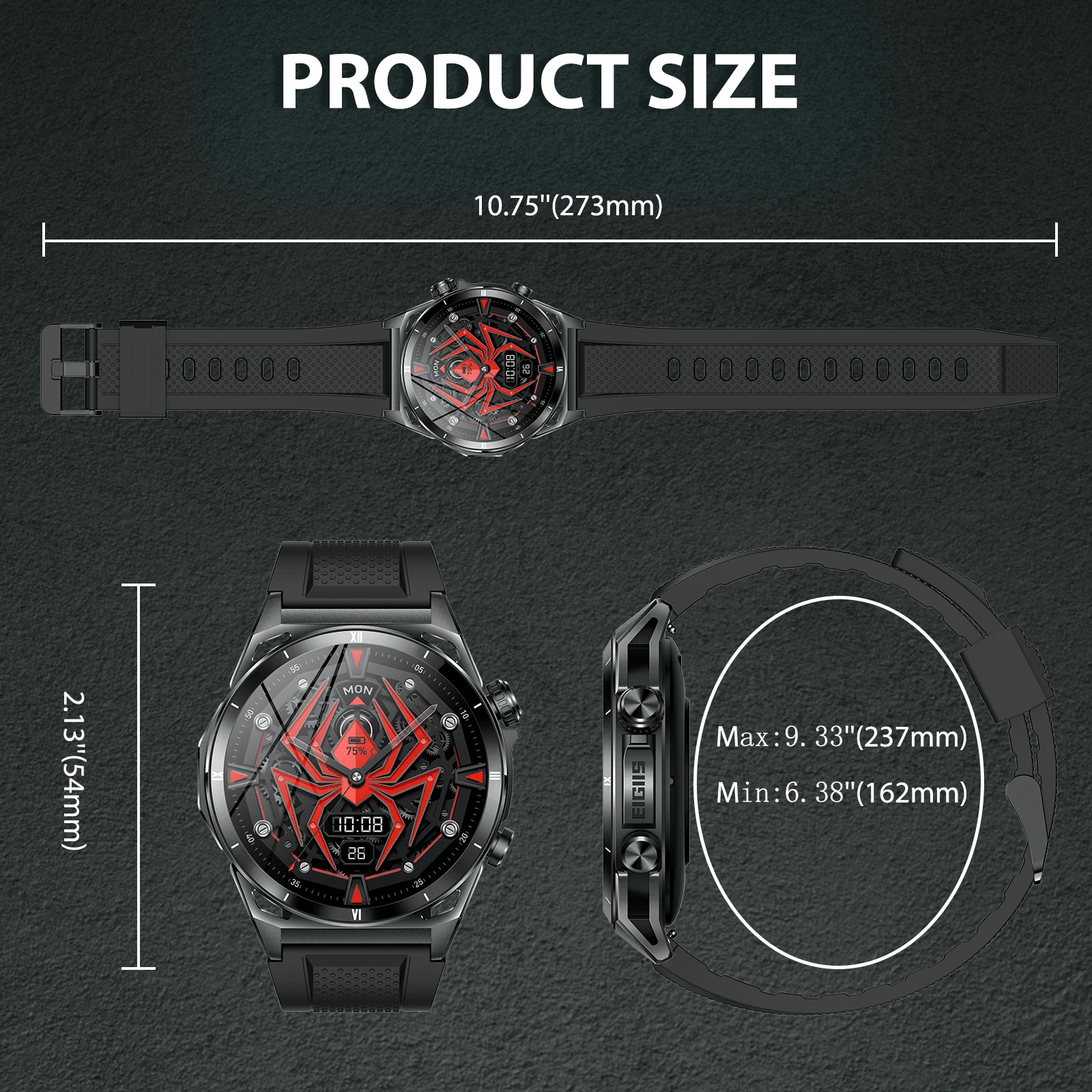 Smart Watch For Men With 1.43'' AMOLED HD Display 300mAh Battery Smartwatch 178+ Sports Modes ...