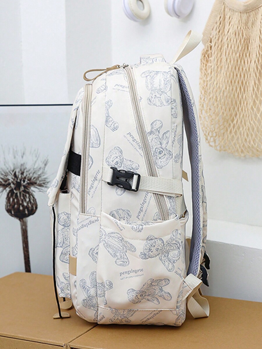 New Backpack With Large Capacity Teddy Bear Print For Primary ...