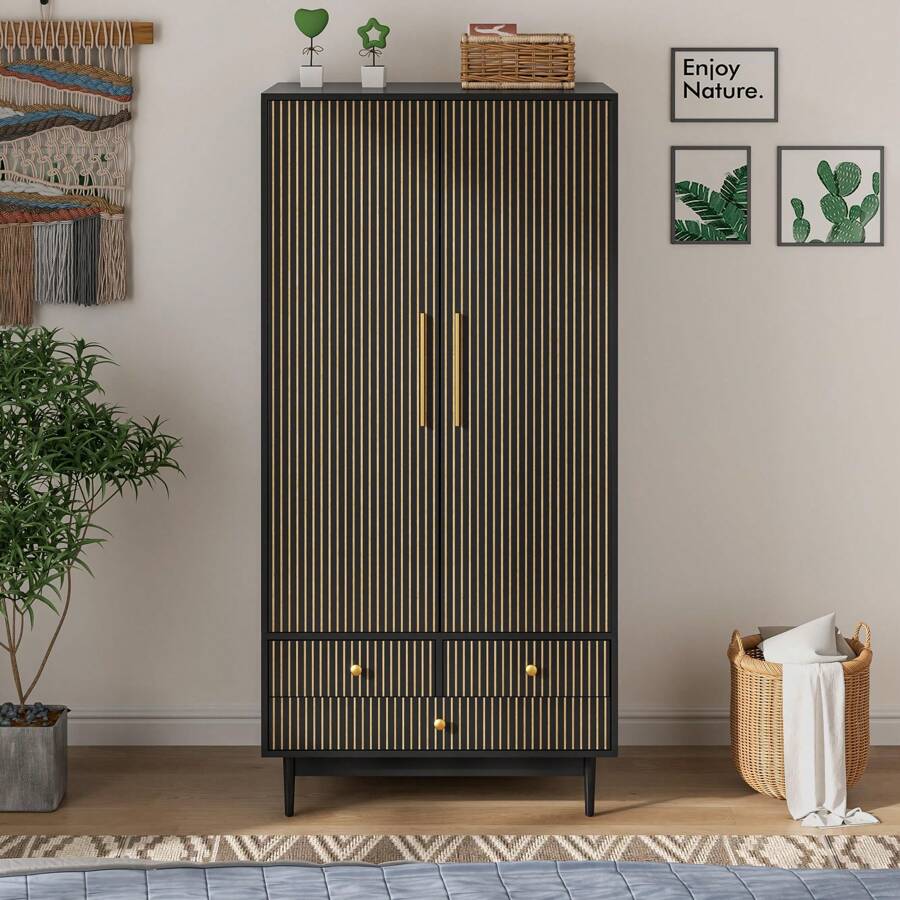 Freestanding Clost Modern Wooden With 3 Drawers, Armoire Wardrobe ...