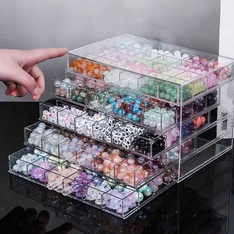 Beaded Storage Box Transparent 3-Layer Sub-Grid Glass Beads DIY Jewelry ...