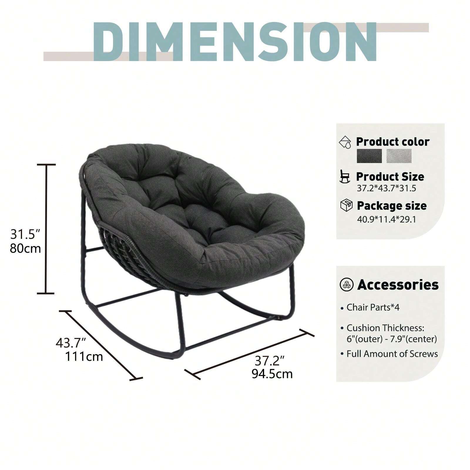 Outdoor Round Rocking Chair, Patio Wicker Egg Chair, Comfortable ...