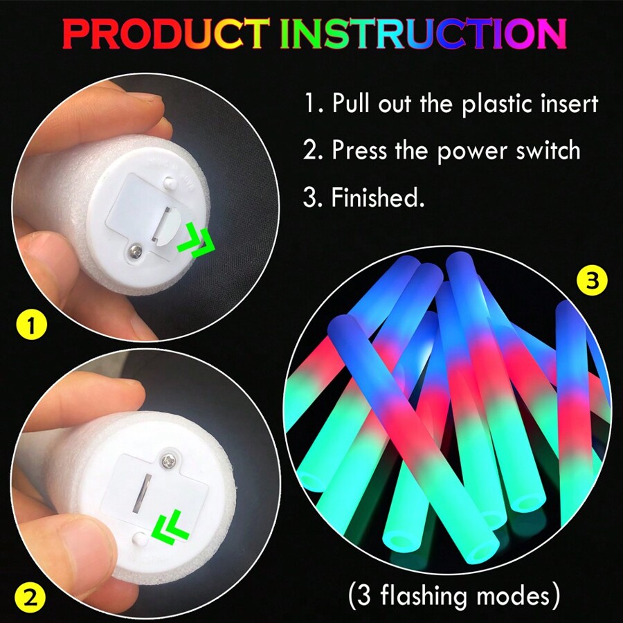 35PCS Foam Glow Sticks Bulk Colorful LED Light Up Stick 3 Flashing ...