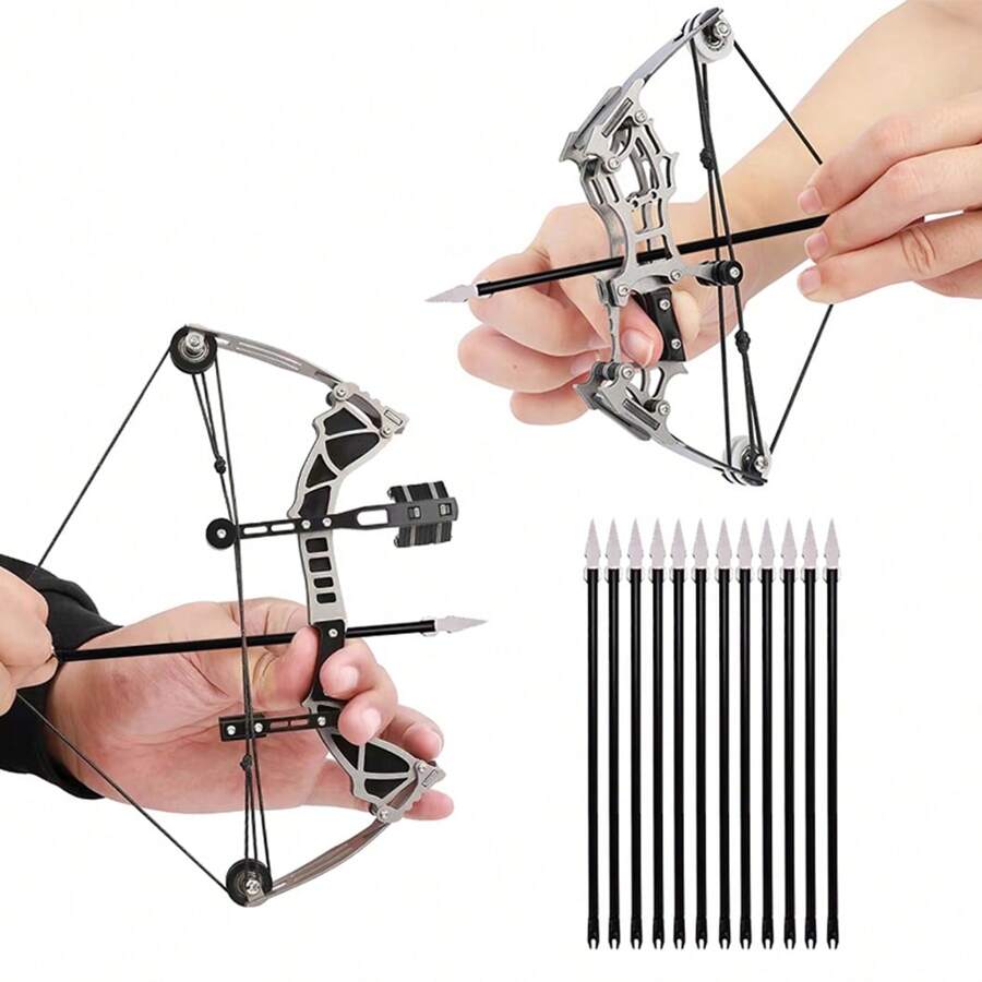 2 Piece Set 9.5 Inch Stainless Steel Mini Bow And Arrow Micro Bow And ...
