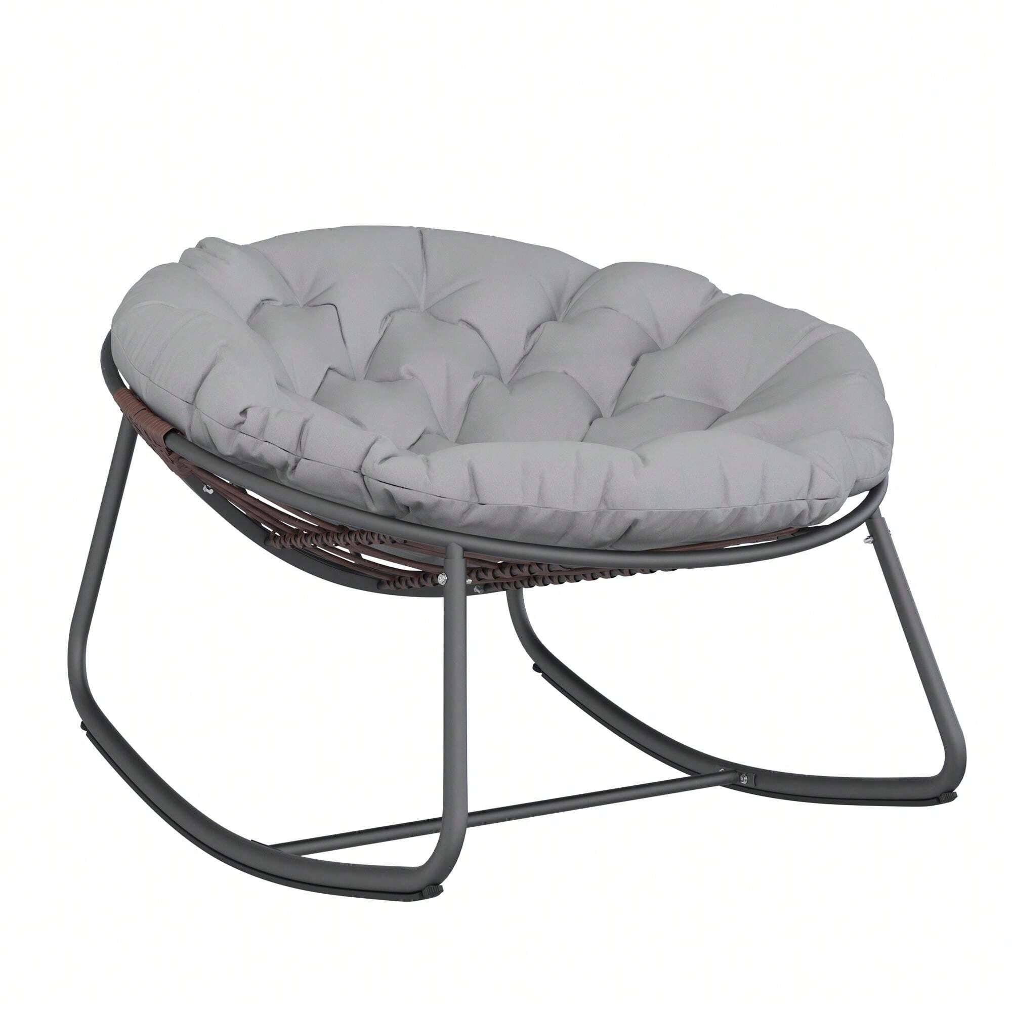 Outdoor Round Rocking Chair, Patio Wicker Egg Chair, Comfortable ...