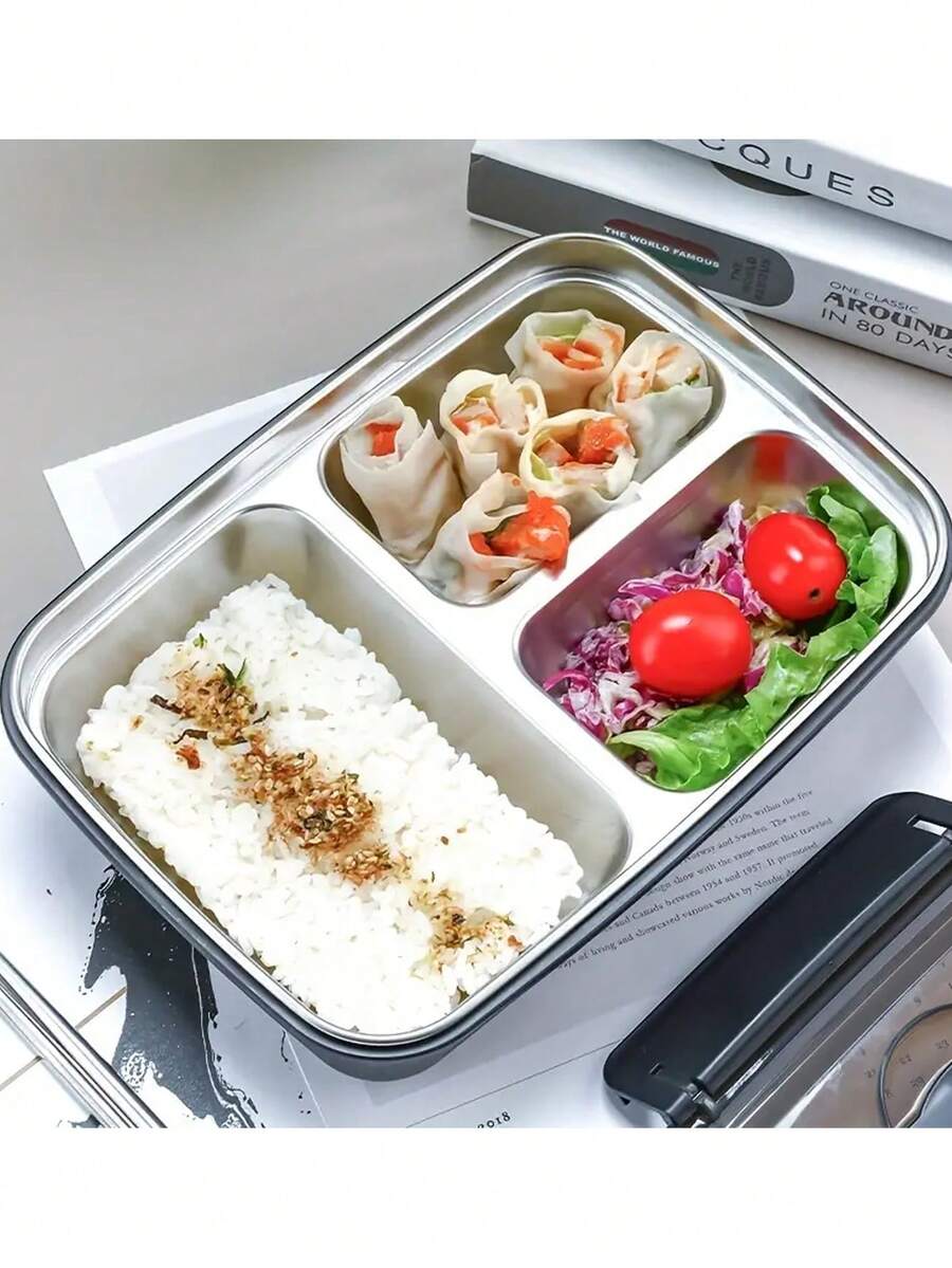 1Pc Leak-Proof Stainless Steel Lunch Box With 3 Compartments - Easy ...