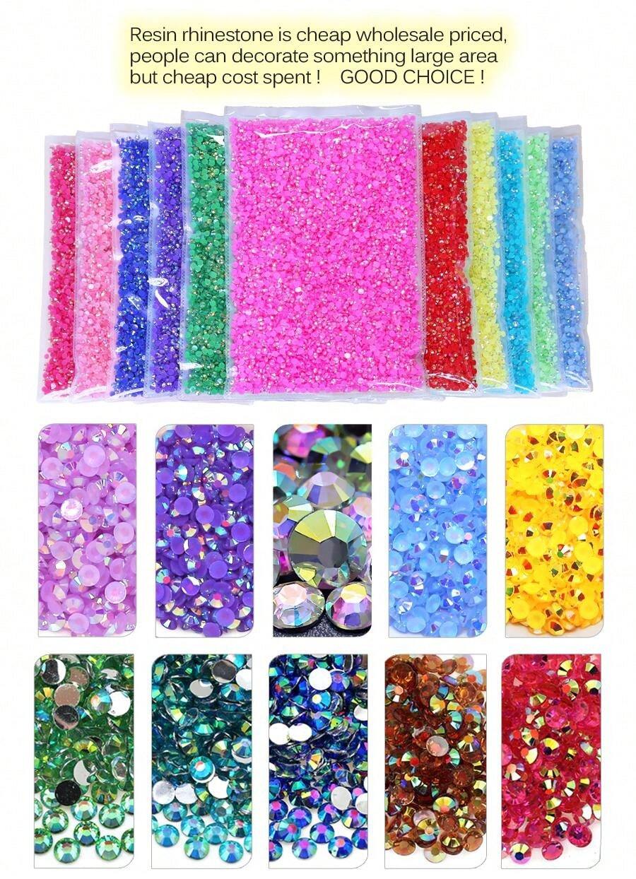 Multiple Colors 3-5mm Jelly AB Resin Non Hot Fix Rhinestones Flat Back ...