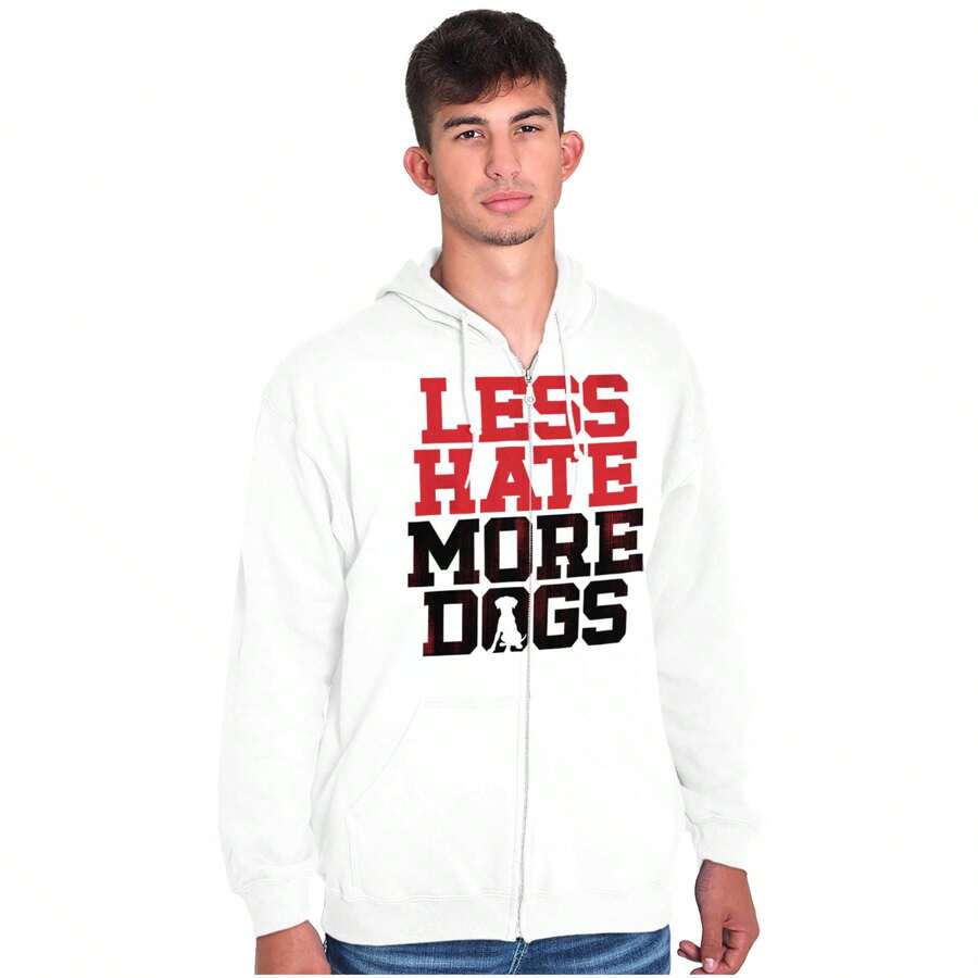 Less Hate More Dogs Peace Relaxed Pet Zip Up Hoodie Mens Womens | SHEIN USA