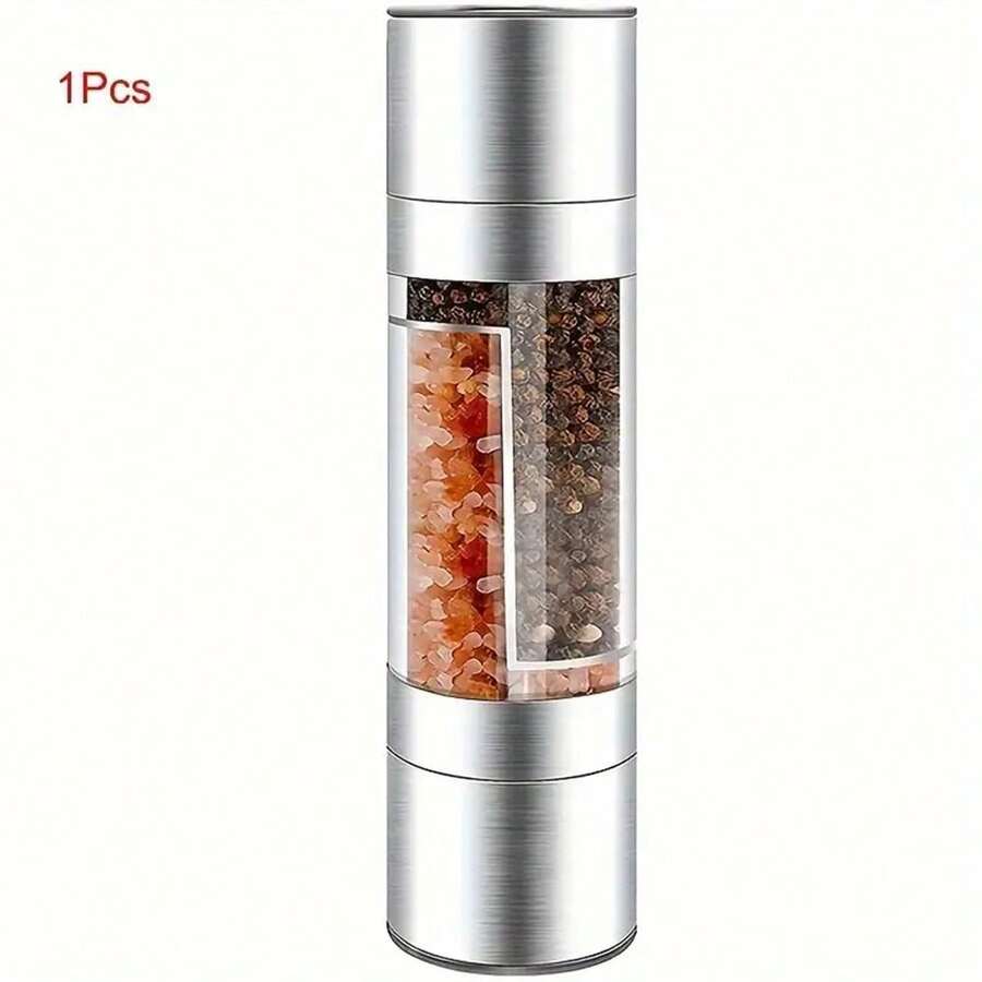1pc Dual Chamber Manual Salt And Pepper Grinder Set, 2-In-1 Spice ...