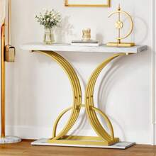 Modern Slim Accent Table, Versatile Console & Sofa Table With Faux ...