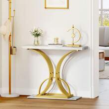 Modern Slim Accent Table, Versatile Console & Sofa Table With Faux ...