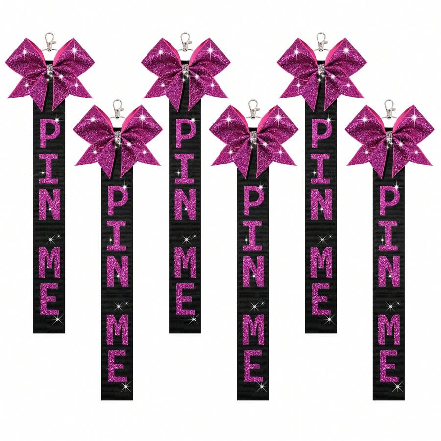 6 Pack Cheer Bow Keychain Pin Me Ribbon For Cheer Bag, Cheer Bow ...