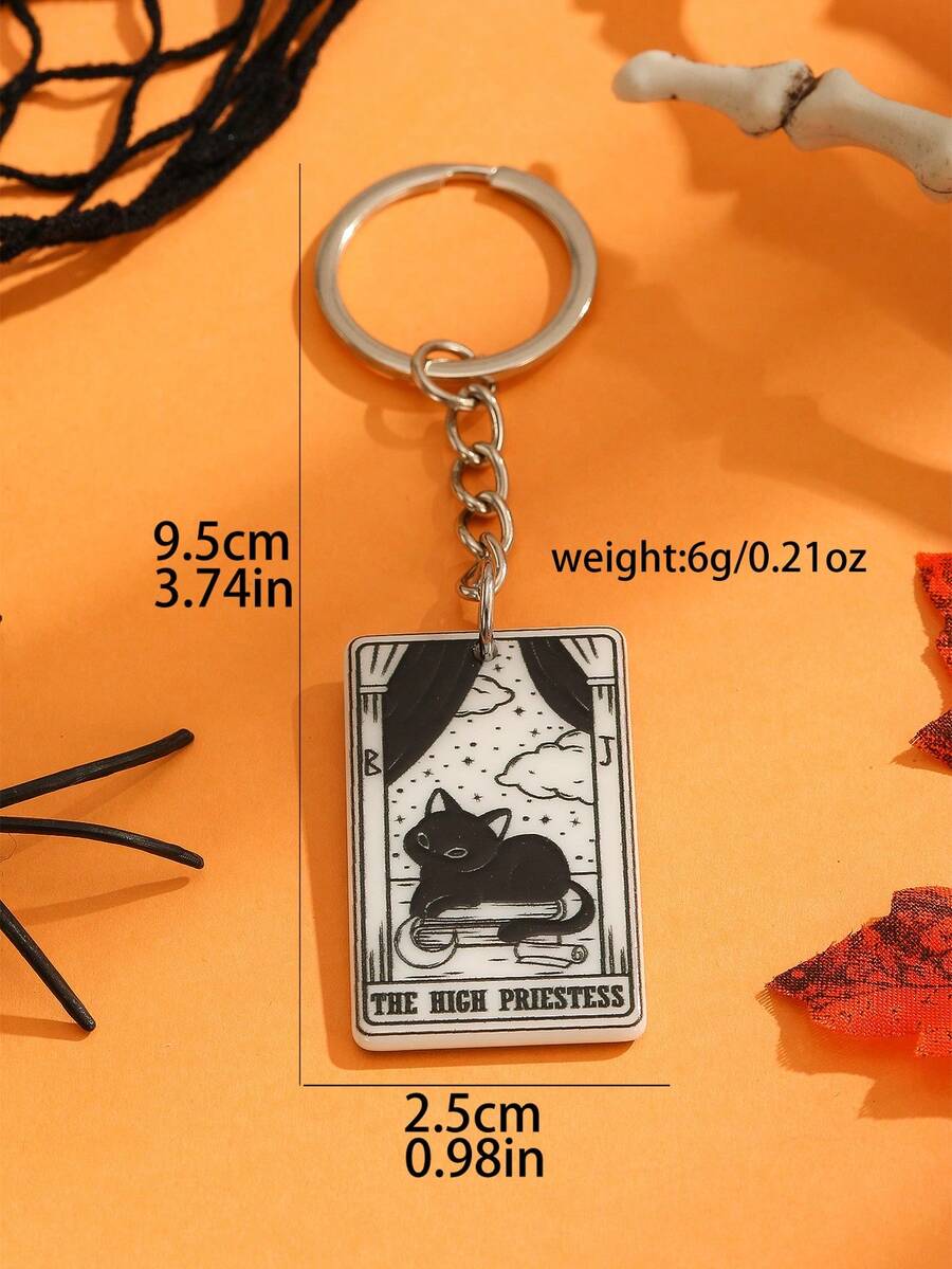 1pc Halloween Moon Cat Shaped Keychain, Creative Acrylic Moon & Black ...