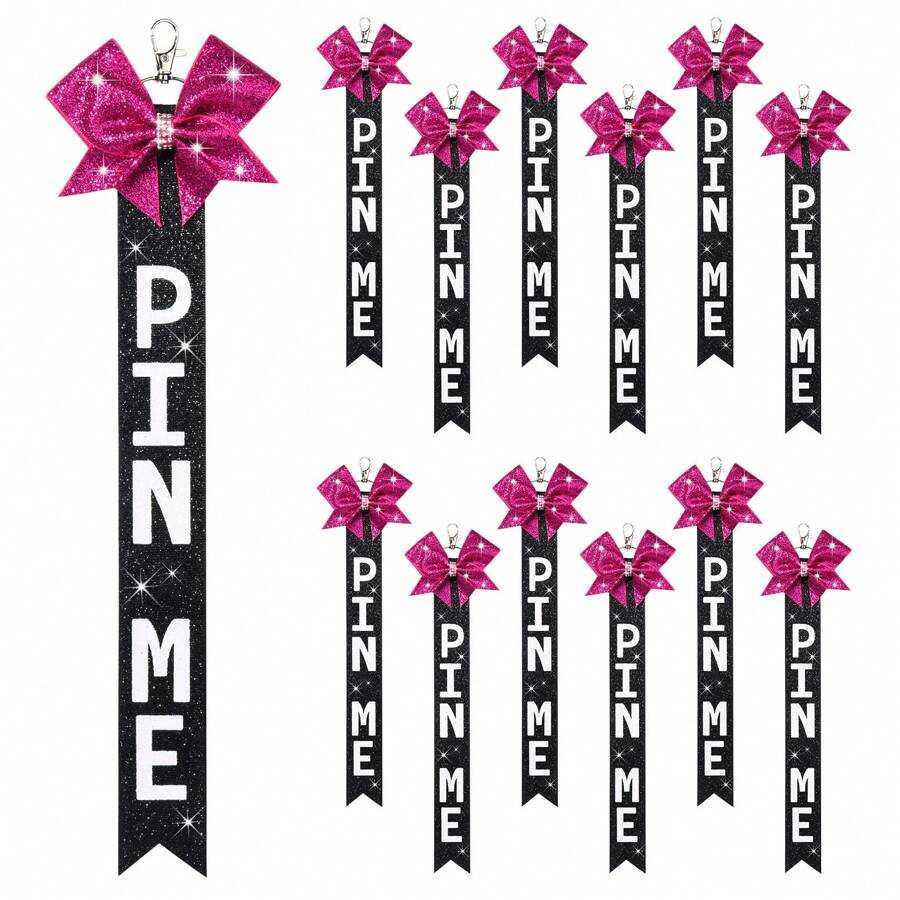 12pcs Cheer Pin Me Ribbon Cheer Keychain Cheer Ribbon Pins With ...