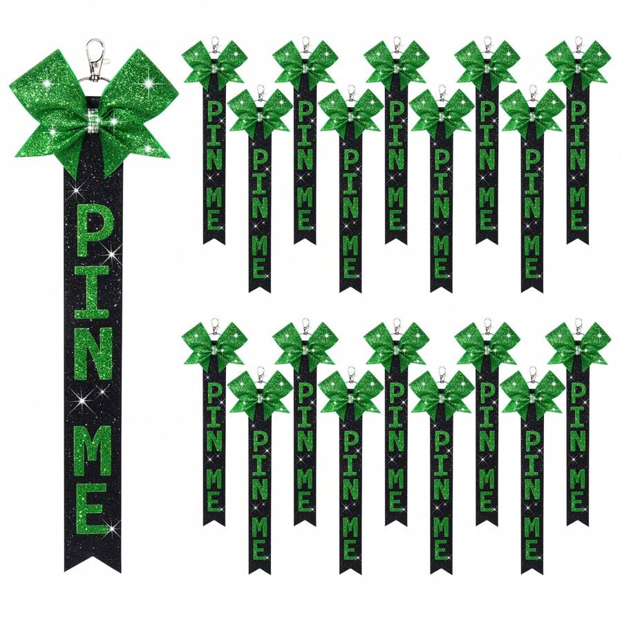 18 Pcs Cheerleader Pin Me Bow Keychain Glitter Pin Me Cheer Ribbon Bow ...