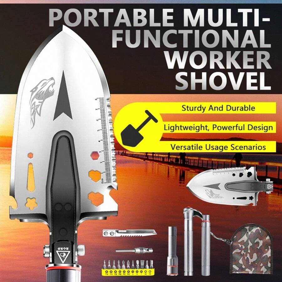 UnikHomy Tactical Survival Shovel, 180 Degree Folding Multifunctional ...