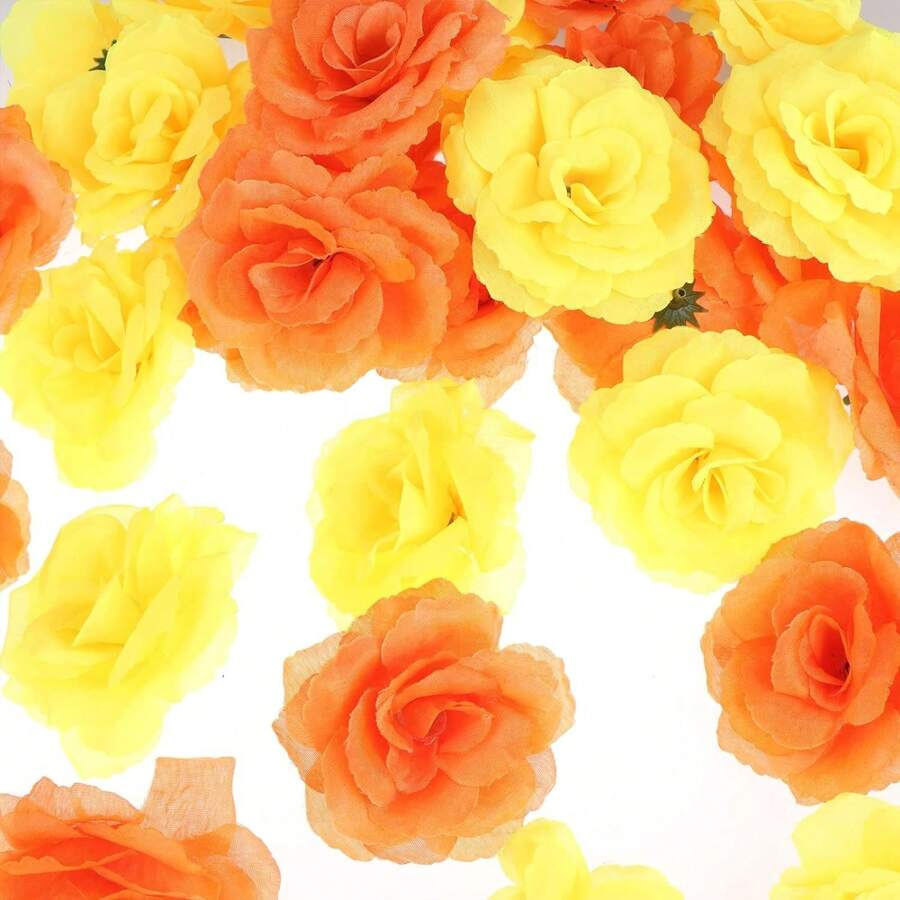 30Pcs Marigold Flower Heads Bulk, Silk Marigold With Stems Artificial ...